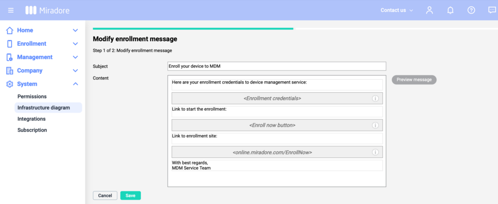 Enrollment message | Miradore