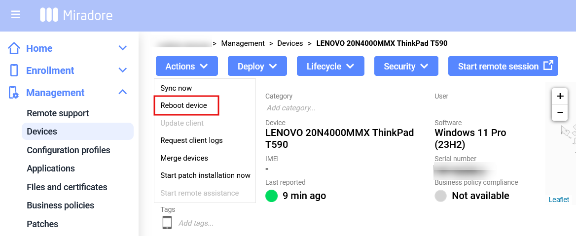 Rebooting a device remotely | Miradore