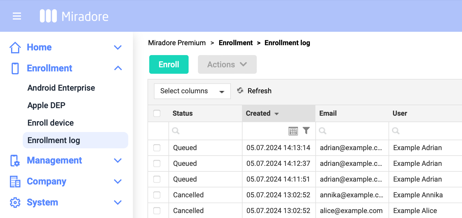 Enrolling a device using the wizard | Miradore