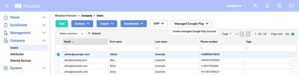 Enroll an Android device in fully managed device mode using a QR code | Miradore