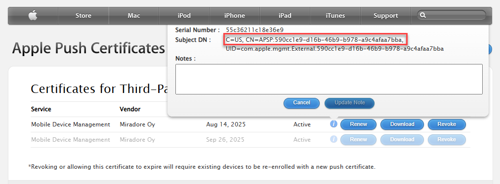 Renew an Apple Push Certificate | Miradore