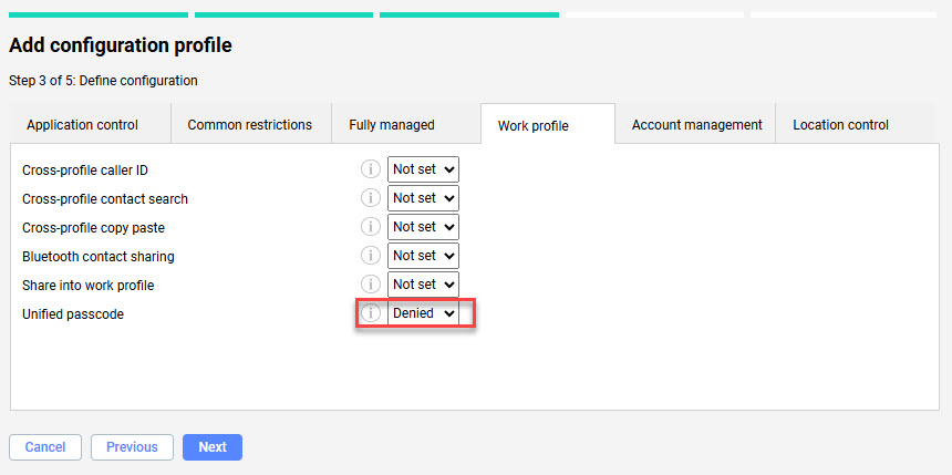 Passcode for Android work profile | Miradore