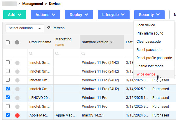 Remotely wiping a device | Miradore