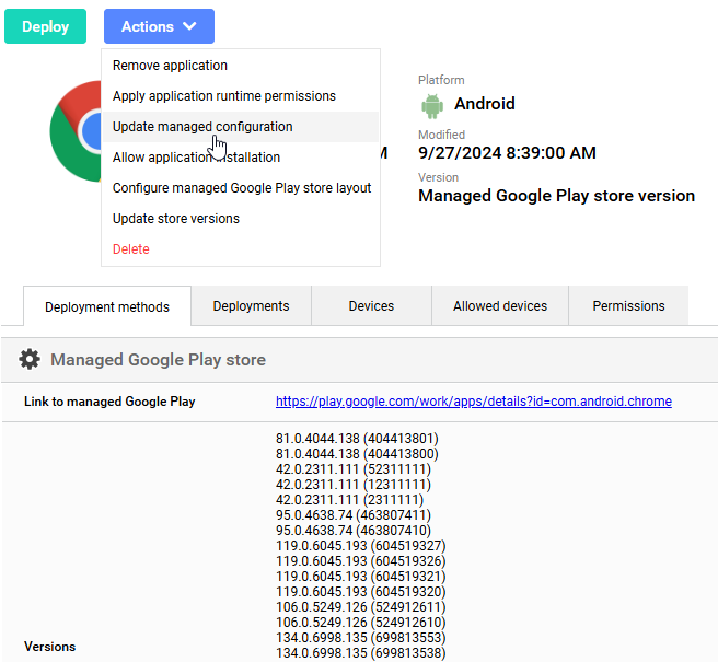 Managed app configuration for Google Chrome on Android | Miradore